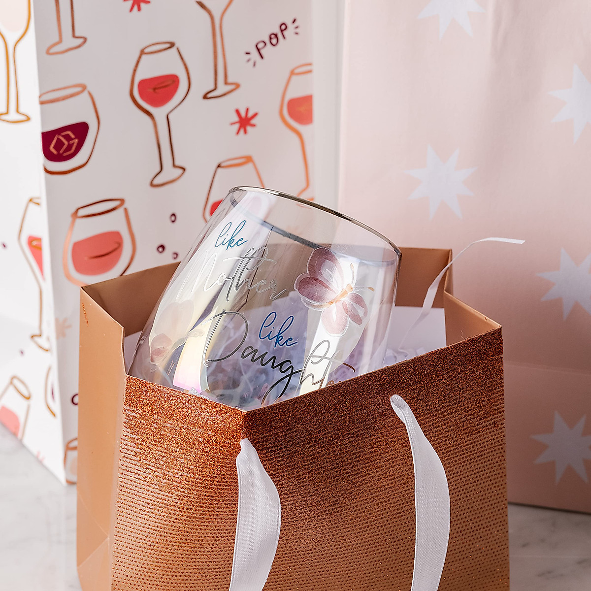 Pavilion - 18 oz Iridescent Stemless Wine Glass - Like Mother Like Daughter