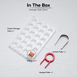 Redragon A113 Bullet-QL Soft Linear Mechanical Switch, 3-Pin Plate Mounted Quiet Equivalent, Hot-Swappable DIY Keyboard Switch Mod, 50 Million Click(24 pcs Switches, Keycap + Switch Puller)