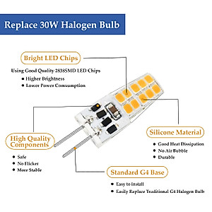 G4 LED Bulb 12V JC Tybe,20-30W T3 G4 Halogen Equivalent,6000K Daylight White,G4 Bi-Pin Base,300LM,Chandelier Lighting/Landscape Lighting, Non-dimmable 10-Pack …