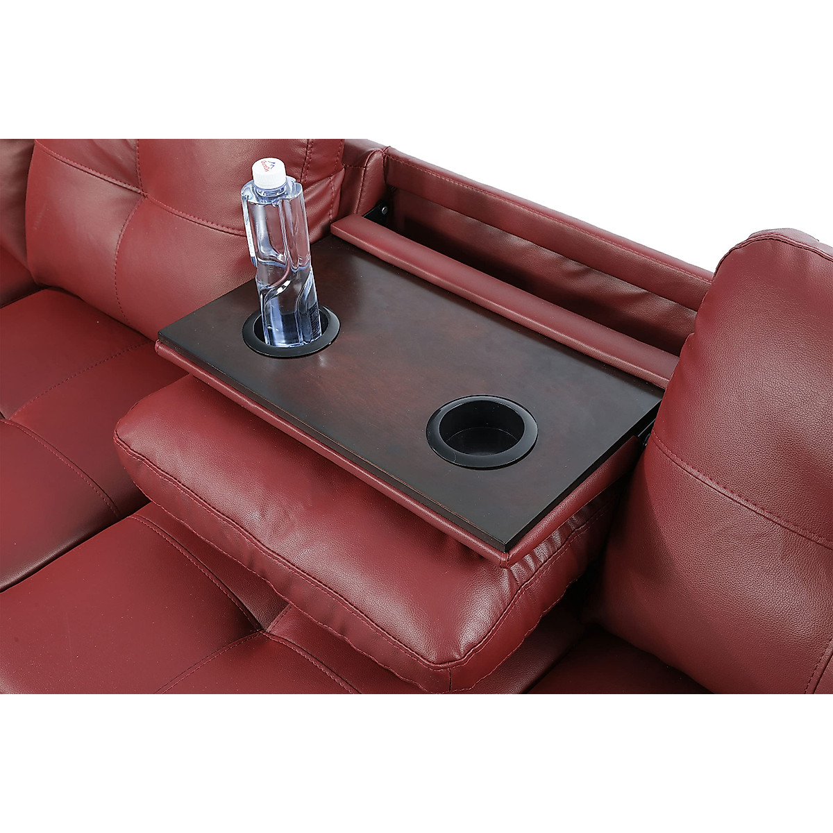 EZLUX Red Faux Synthetic Leather Left Chaise Sectional Sofa Couch Set with Storage Ottoman and Cup Holder for Living Room, Onesize