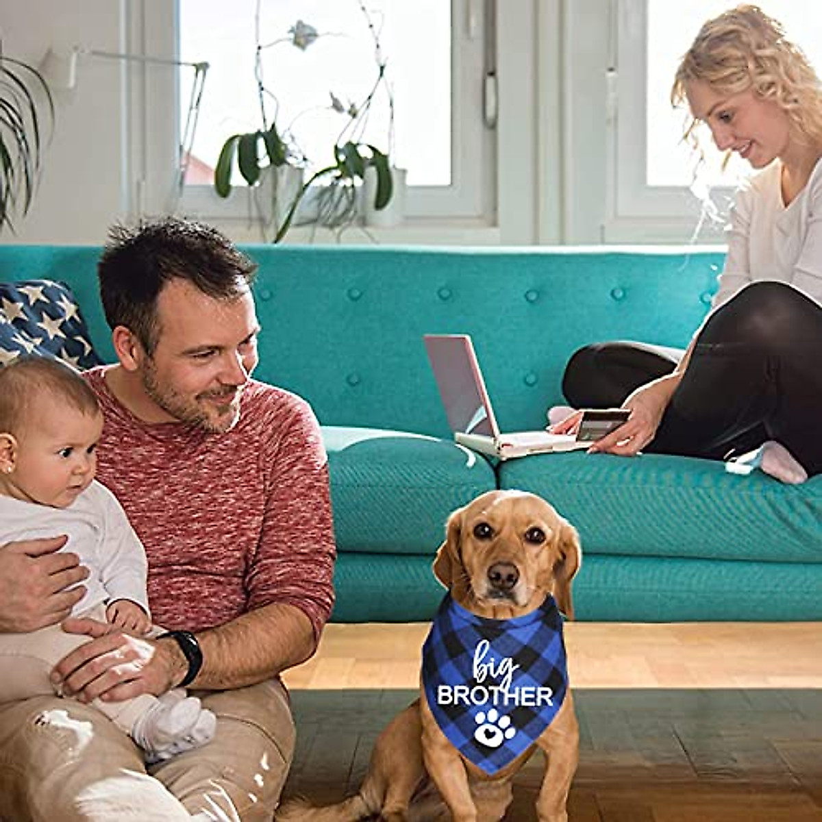 JOTFA Big Brother Dog Bandana, Plaid Pregnancy Announcement Dog Bandanas for Dogs (Blue, Big Brother)