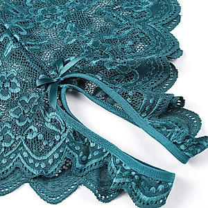 Donnalla Women Lingerie Lace Bodysuit Sexy Deep V Neck One Piece Body Suits Teddy Babydoll Green M