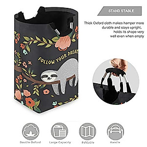 visesunny Collapsible Laundry Basket Sloth On The Tree Flower Large Laundry Hamper with Handle Toys and Clothing Organization for Bathroom, Bedroom, Home, Dorm, Travel
