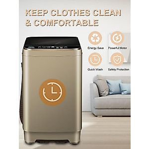 KRIB BLING Full Automatic Washing Machine 25lbs Compact Portable Washing Machine with LED Display, Drain Dump, 10 Wash Programs and 8 Water Levels Ideal for Dorms, Apartments, RV, Gold