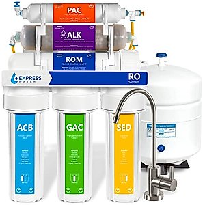 Express Water Reverse Osmosis Alkaline Water Filtration System – 10 Stage RO Water Filter with Faucet and Tank – Under Sink Water Filter – with Alkaline Filter for Added Essential Minerals – 100 GPD