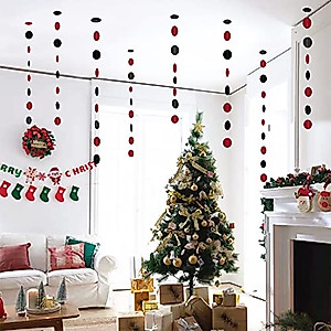 Red and Black Circle Garland, UNIIDECO Paper Dots Banner, Happy Birthday Baby Bridal Shower Bachelorette Party Streamer Backdrop Supplies, Classroom Cieling Bulletin Board Decor