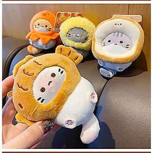 HSYHERE Men Women Creative Interesting Funny Cute Stylish Wearing Food Shrimp Bread Hat Soft Cat Plush Kitty Keychain Key Ring, Valentine Lover Christmas New Year Gift Bag Pendant -Fish