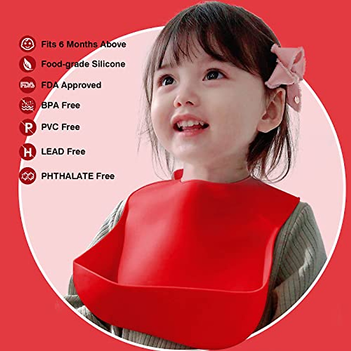 Baby Led Weaning Supplies Pinko Coral Silicone Baby Self Feeding Utensils with Suction Bowl Divided Plate Adjustable Baby Bib Soft Spoon Fork with Lid Drinking Cup Utensil