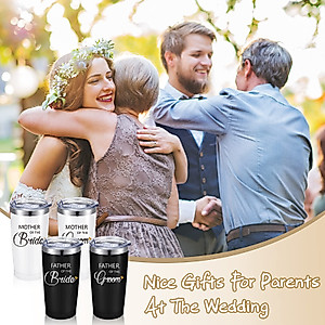 4 Pieces Mother of the Bride Groom Father of the Bride Groom Tumbler Set 20 oz Tumbler Travel Mugs with Lids Straws Brushes Wedding Favor Gifts for Bridal Shower Engagement Announcement Party