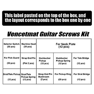 Vencetmat Guitar Screws Kit, Guitar Hardware Luthier Parts-kit for Tele/Strat/SQ,Switch,Tuner,Machine Head, Neck Plate,Pickguard,Guitar Strap End Pins,Pickup,Bridge,Guitar DIY Kit(Metric, Chrome)