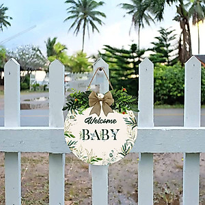 Aowotu Welcome Baby Sign Front Door Round Rustic Wood Sign Hanging Farmhouse Porch Outdoor Home Christmas Baby Shower Farmhouse Porch Wall Doors Doors Front Door Sign Decoration 12x12 Inch