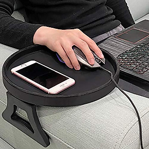 Sofa Arm Clip Tray, Side Table for Remote Controls/Drinks/Gamepads Holder (Black)