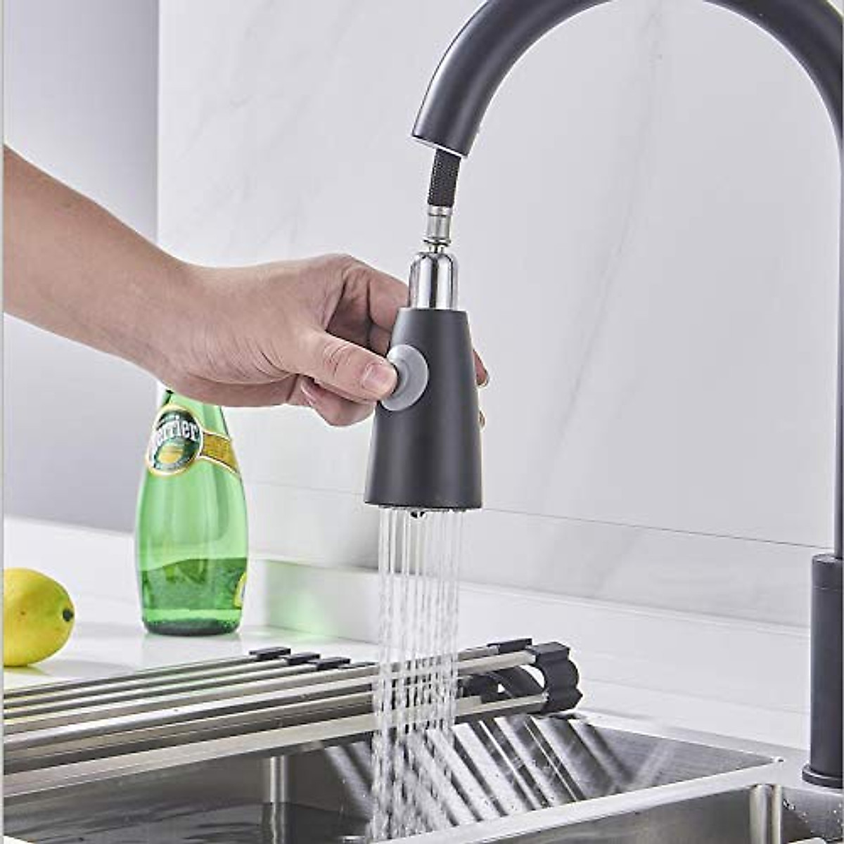 Kitchen Sink Faucet for Bar Farmhouse Commercial, Black Kitchen Faucets, Silver Single Handle Pull Out Kitchen Tap, Single Hole 1 Handle, Swivel 360 Degree Water Mixer Tap (Color : Black)