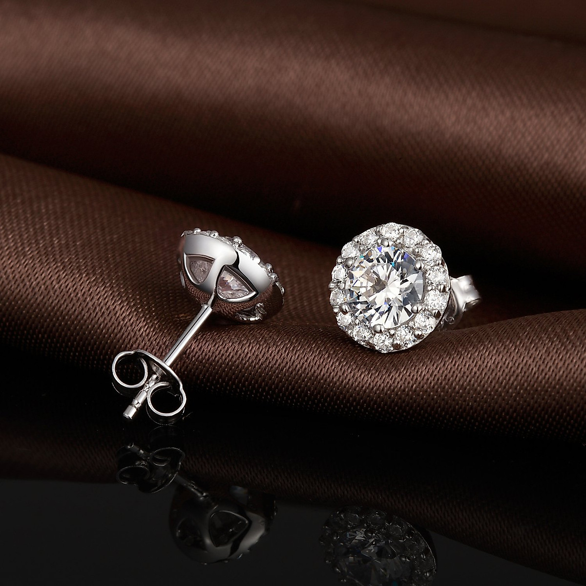 Halo Earrings Halo CZ Earrings Halo Stud Earrings Halo Diamond Earrings Halo Cubic Zirconia Earrings Diamond Earrings Studs Sterling Silver Halo Earrings for Women Diamond Studs Halo Diamond Studs