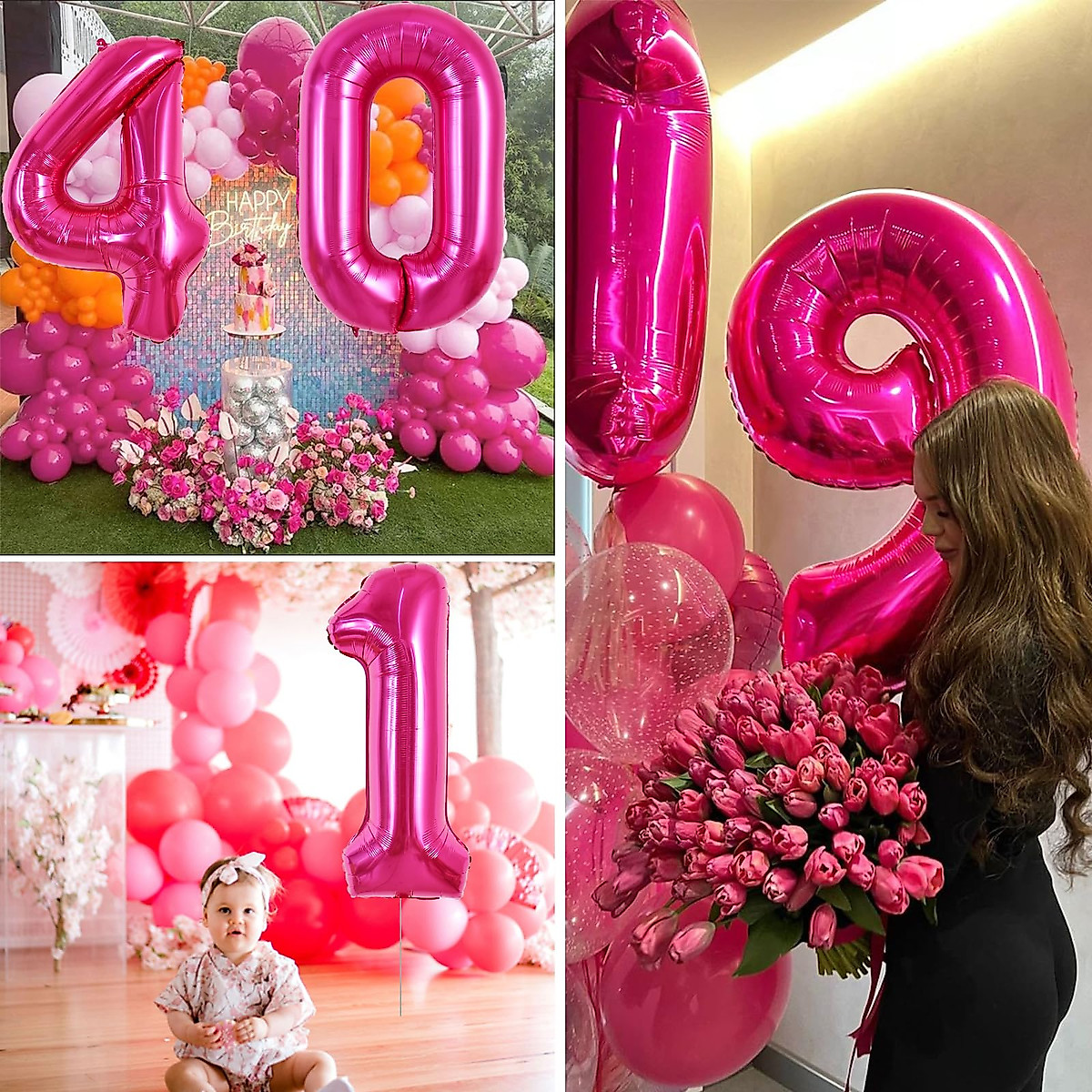 TONIFUL 40 Inch Hot Pink Large Numbers Balloon 0-9 Birthday Party Decorations,Foil Mylar Big Number 9 Balloon Digital 9 for Birthday Party,Wedding, Bridal Shower,Engagement,Graduations,Anniversary