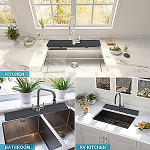 30 inch Kitchen Sink Splash Guard, Silicone Faucet Splash Guard, Large Size Silicone Sink Mat for Kitchen Bathroom, Faucet Handle Drip Catcher Tray (Black)