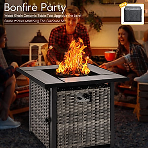 HOOOWOOO Patio Outdoor Conversation Set with Fire Pit Table,6 Piece Modern Outside Furniture with Swivel Rocking Chairs,PE Wicker Out Door Furniture Sofa Set(Dark Grey)