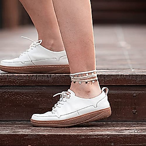 FANCY SHINY Boho Ankle Bracelets Waterproof String Anklets Braided Rope Anklet Beach Surfer Anklets Cute Coin Foot Jewelry for Women Teen Girls(White)