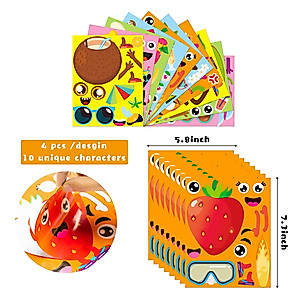MALLMALL6 40Pcs Make Your Own Fruit Stickers 10 Kinds Cartoon Fruit Summer Hawaii Theme Characters Sticker DIY Dress Up Art Crafts Mixed and Matched Tutti Frutti Party Favors Games Decorations for Kid