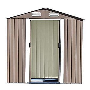 LUMISOL 6 x 4 FT Outdoor Storage Shed for Bike, Metal Garden Shed with Lockable Doors, Outside Storage Toll Cabinet for Backyard, Patio, Lawn, Garden (Brown)