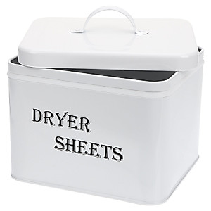 ULTECHNOVO Modern Farmhouse Metal Laundry Dryer Sheets Holder Fabric Softener Dispenser with Lid for Laundry Room Decor and Accessories and Space Saving Laundry Room Organization and Storage White