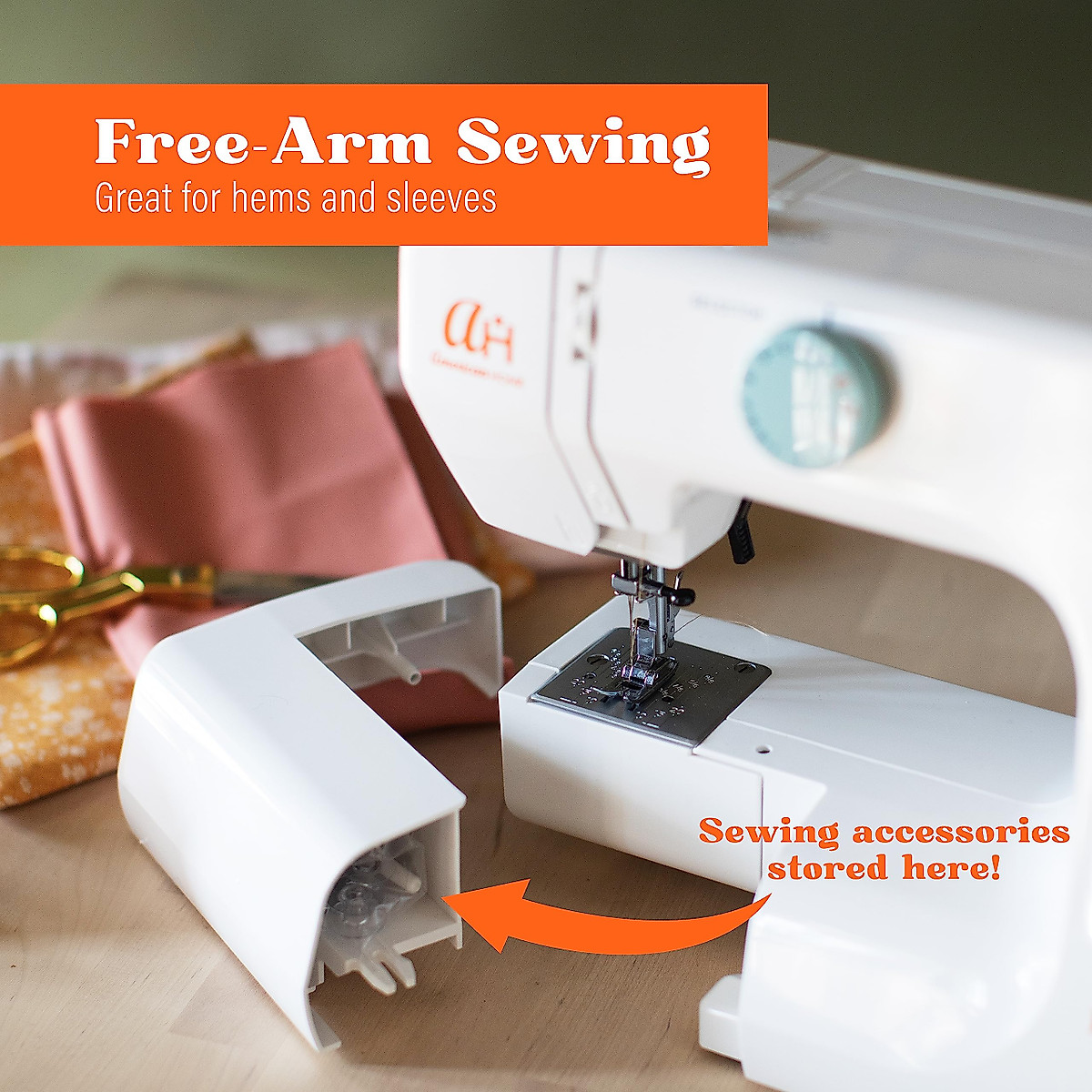 The Believe Beginner Sewing Machine by American Home Makes Sewing for Beginners Easy on Portable Small Sewing Machine with 12 Built-In Stitches, Automatic Stitch Control Plus Fun Decals, AH600