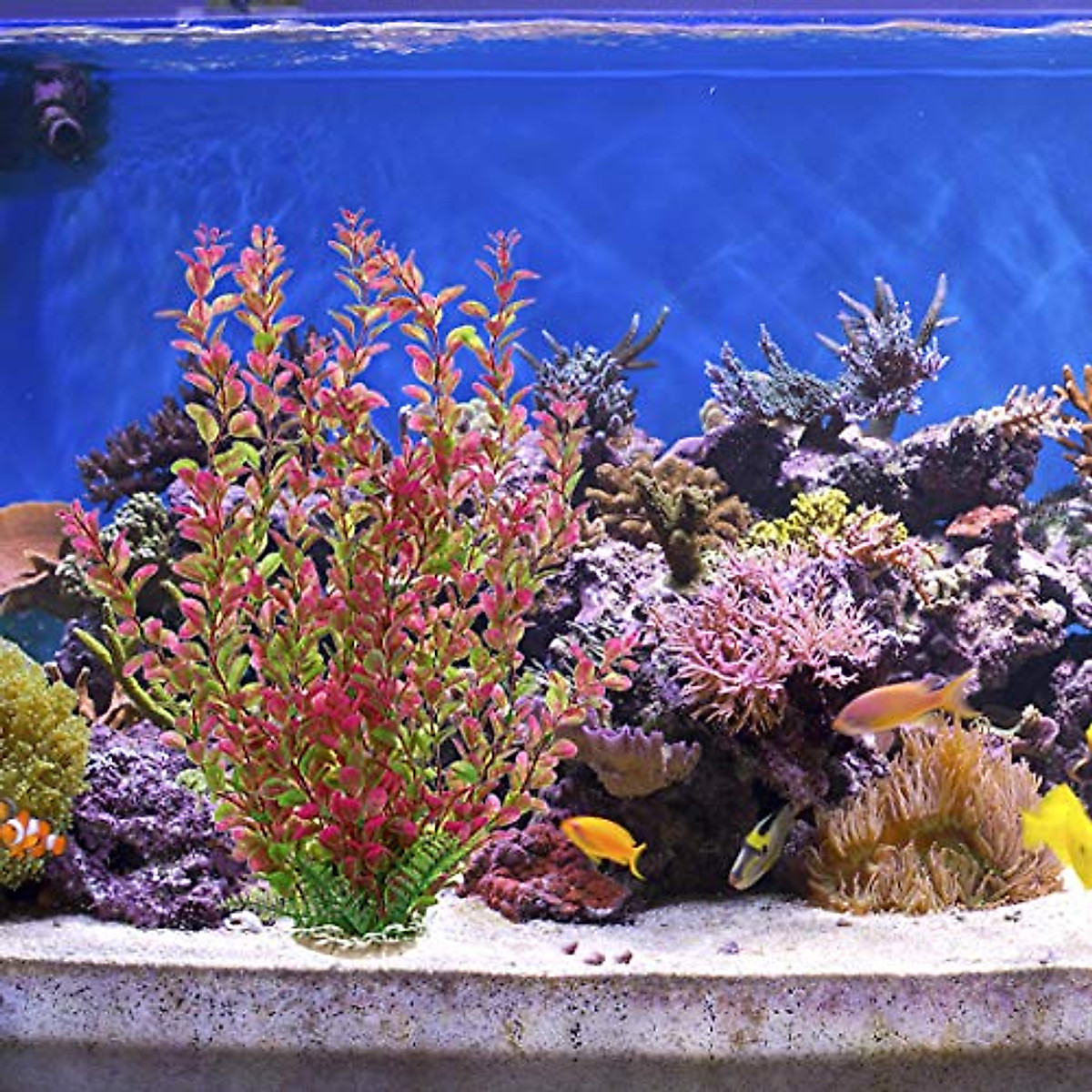 Mayitr 18" Plastic Water Plant for Aquarium Fish Tank Ornament, Rhodo Red