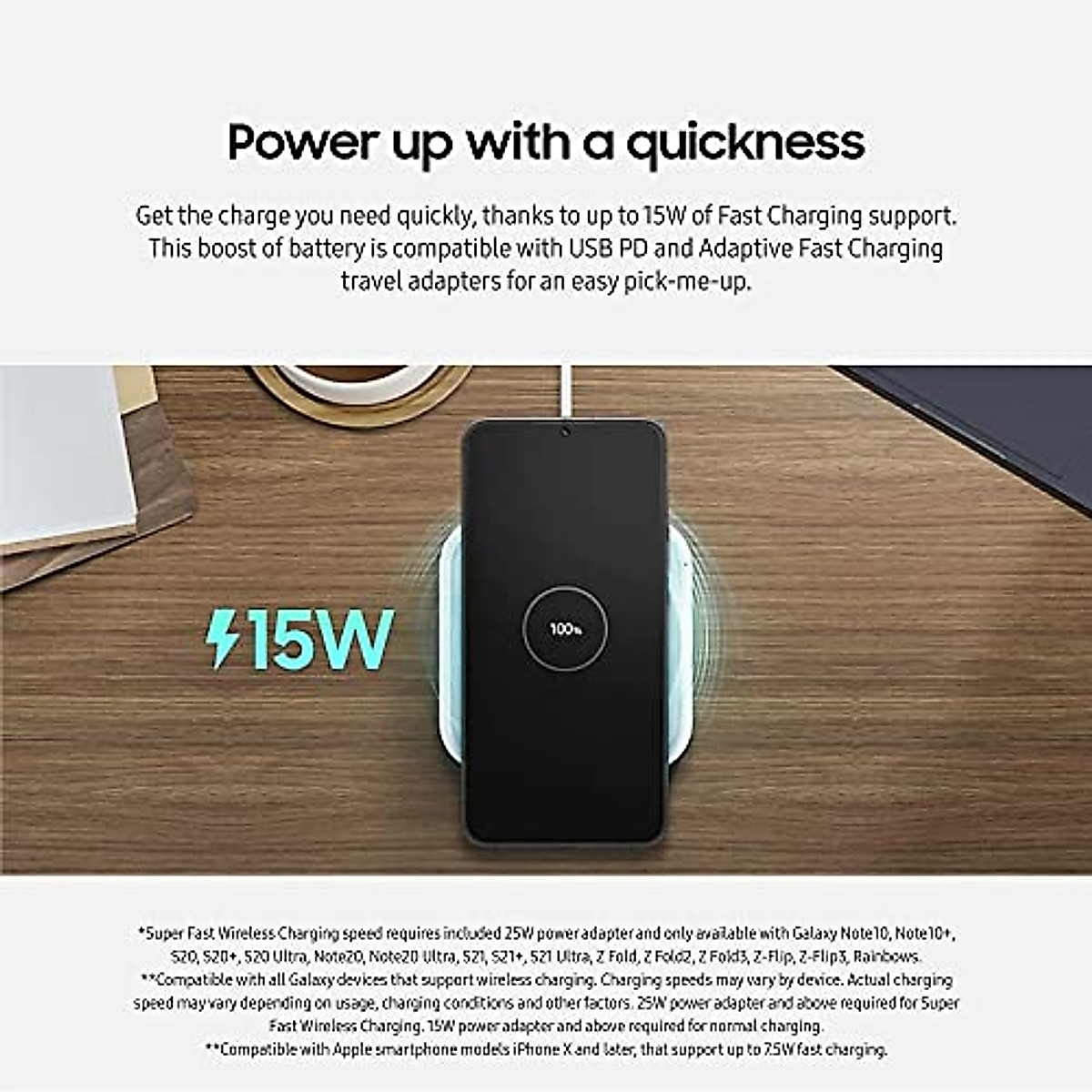 SAMSUNG 15W Wireless Charger Single, Cordless Super Fast Charging Pad for Galaxy Phones and Devices, USB C Cable Included, 2022, US Version, Black