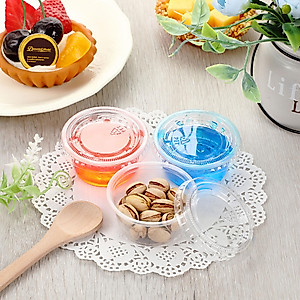 Mumufy 2000 Sets Plastic Portion Cups with Lids Bulk Small Clear Plastic Containers Stackable Souffle Condiment Cups Airtight Mini Food Storage for Dipping Sauce Salad Dressings Party (2.0 oz)
