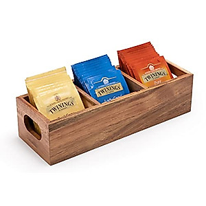 NAUMOO Wooden Tea Bag Organizer - Set of 1 - Adjustable Compartments - Tea Bags Caddy with Handle - Sugar Packet Holder for Countertop, Cabinet - Coffee Bar Accessories & Storage