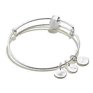 Alex and Ani Path of Symbols Expandable Bangle for Women, Pave Cross Charm Bead, Shiny Silver Finish, 2 to 3.5 in