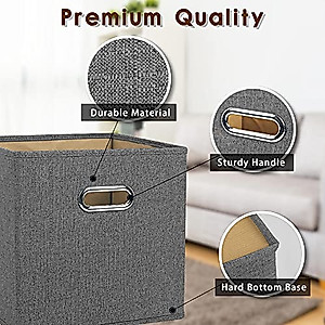 Storage Cubes, 11 Inch Cube Storage Bins (Set of 3), Fabric Collapsible Storage Bins with Dual Handles, Foldable Cube Baskets for Shelf, Closet Organizers and Storage Box (Beige)