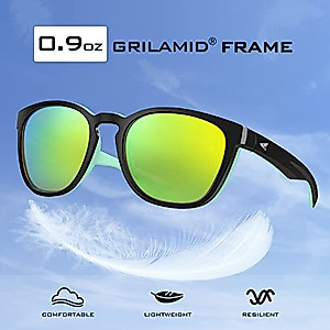 KastKing Tazlina Polarized Sport Sunglasses for Men and Women, Gloss Black Seafoam Frame, Brown - Chartreuse Mirror