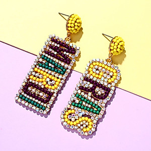 Mardi Gras Earrings Rhinestone MARDI GRAS Letter Beaded Drop Dangling Earrings Sparkly Holiday Jewelry for Women Gift