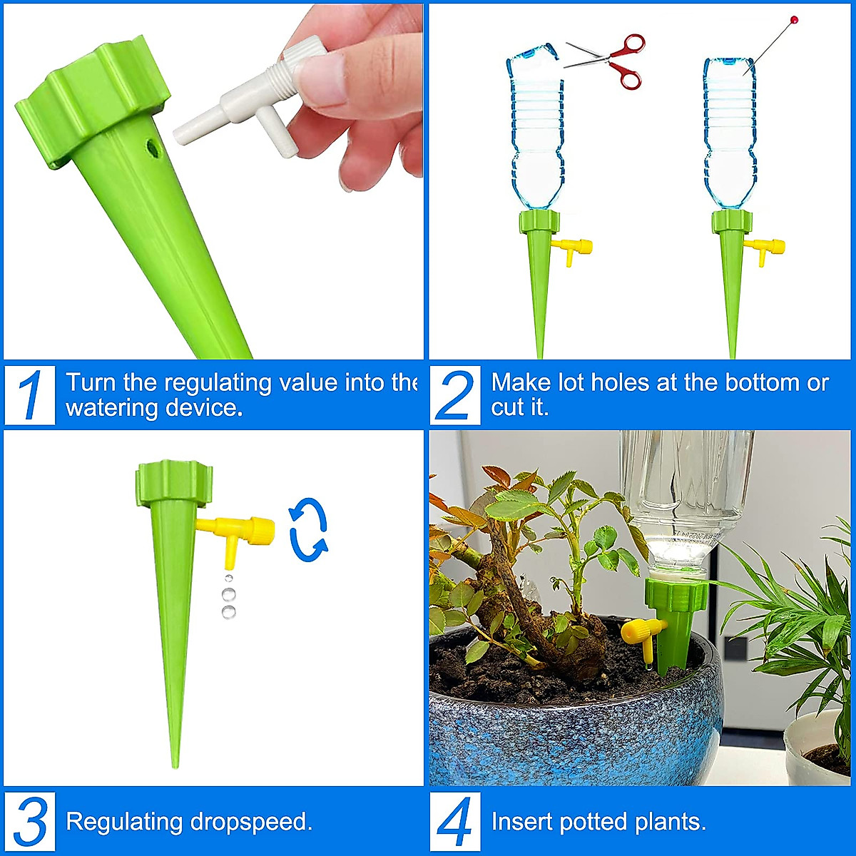 Plant Self Watering Devices - 12 Pcs Automatic Irrigation Equipment Plant Water with Slow Release Control Valve, Adjustable Water Volume Drip System for Home and Vacation Plant Watering