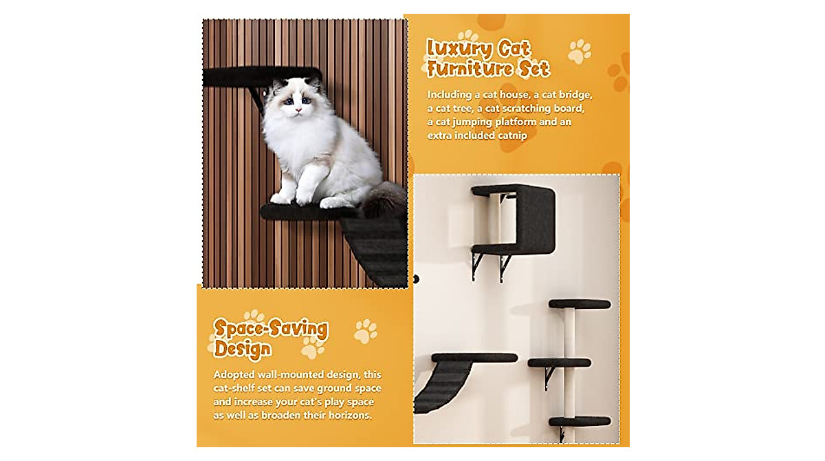 COZIWOW 5-Piece Wall-Mounted Cat Climber Set with Shelves & Perches