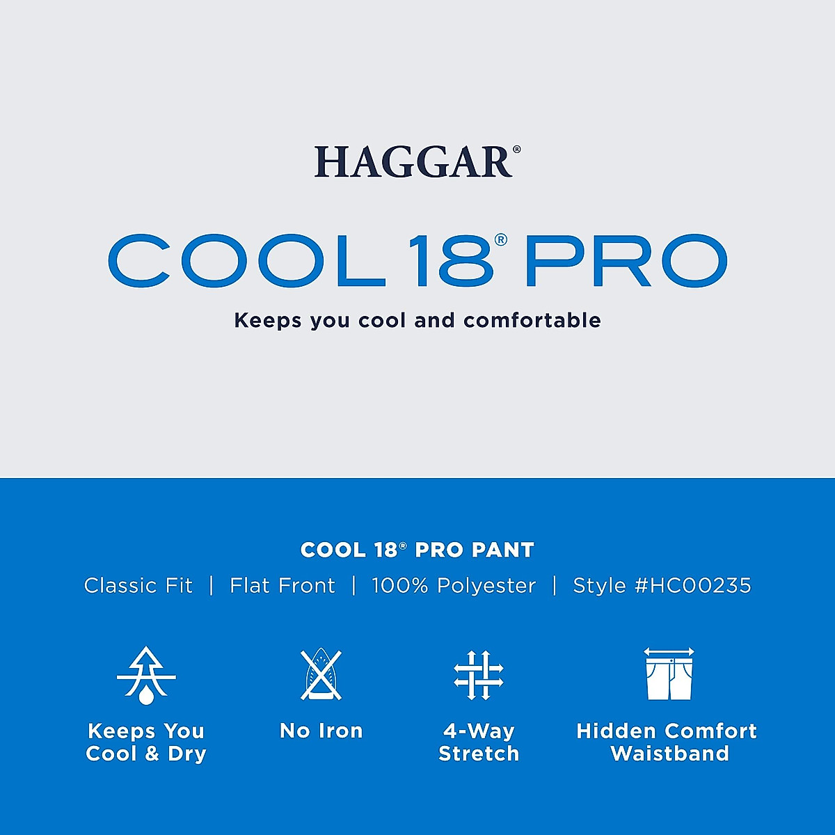 Haggar Men's Cool 18 Pro Classic Fit Flat Front Pant - Regular and Big & Tall Sizes, Black, 32W x 32L