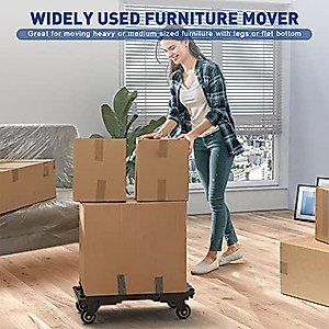 Ronlap Furniture Dolly for Moving, Furniture Moving Dolly 4 Wheels Heavy Duty Small Flat Dolly Cart with Wheels Furniture Movers Dolly Interlocking Dollies for Moving, 440 Lbs Capacity, 1 Pack, Black