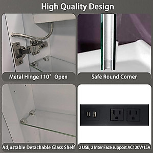 Medicine Cabinet with LED Mirror for Bathroom, 36''x24'' Aluminum, Wall Mounted Led Medicine Cabinet, Defog, Stepless Dimming, 3 Colors, 2 Outlets, 2USB, Wall Mounted (36'' x 24'' Double Door)