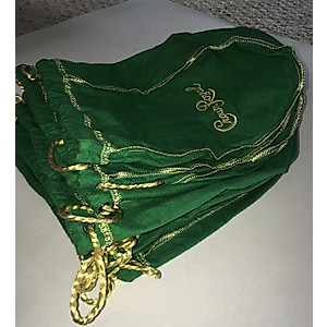 Pack of 10 Green Crown Royal Bags w/Gold Drawstrings from 1 Liter Bottles (9 inch x 5.5 inch) for Gift Bags, Carrying Card Games or Dice Bulk Fabric for quilting sewing or crafts (10)