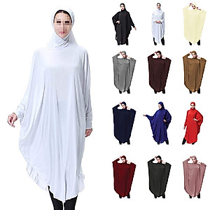 Women Elegant Muslim Hijab Clothing Bat Shirt Shape Islamic Body Head Covering Festival Prayer Clothing Femme Formal Robe - M (White)
