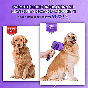 Pet Self Cleaning Slicker Brush for Shedding & Grooming Long Short Haired Dogs, Cats Retractable Brush for Large and Small Gently Removes Loose Undercoat, Mats Tangled Hair from Pet's Coat - Purple