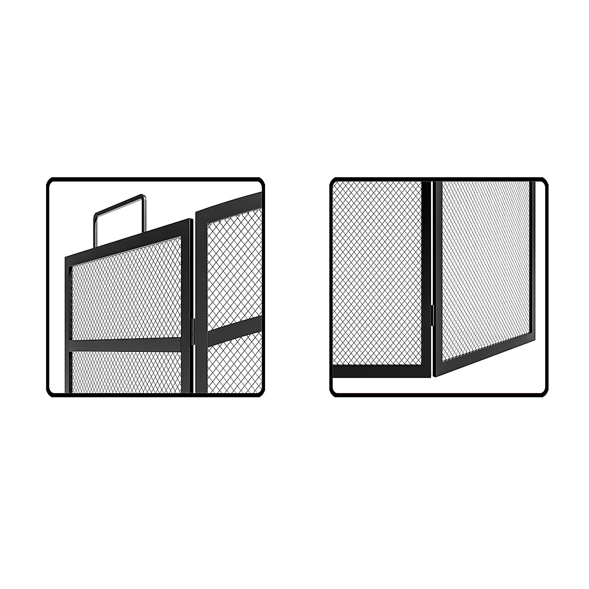 Calidola 3 Panel Fireplace Screen 48" W x 29" H Modern Foldable with Wrought Metal Decorative Mesh,Arch Heavy Duty Fire Spark Guard Cover for Home Decor Indoor, Black