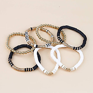 Colorful Surfer Stretch , Letter Vinyl Beads Bracelet Set, Handmade Elastic Rope Heishi, Summer Beach Bracelet for Women