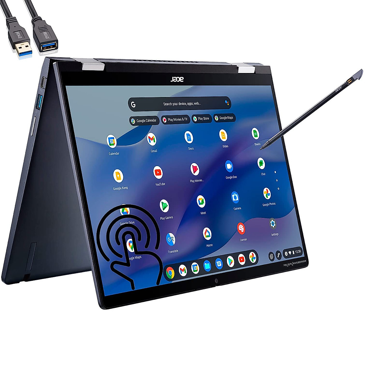 acer Chromebook Spin 714 14" Touchscreen WUXGA 2-in-1 Laptop, 12th Gen Intel 10-Core i5-1235U, 8GB LPDDR4X RAM, 1TB PCIe SSD, WiFi 6, BT 5.2, Backlit KB, Stylus, Chrome OS, BROAG USB Extension Cable