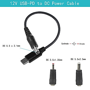 KUNCAN USB-C to DC 12V Power Cable - 12 Volt USB-PD to DC 5.5 x 2.1mm (Max 36W 12V3A), Type-C Male to DC 12V Power Cable for Router, CCTV, Other 12V Devices
