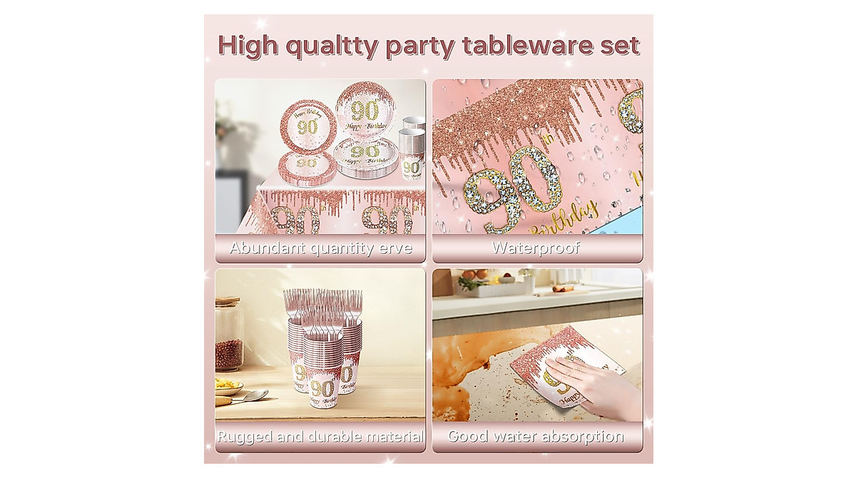 Visgo 90th Birthday Party Supplies - 122 PCS Set