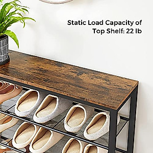 VASAGLE Shoe Rack, 5-Tier Shoe Storage Organizer with 4 Metal Mesh Shelves for 16-20 Pairs and Large Surface for Bags, for Entryway, Hallway, Closet, Industrial, Rustic Brown and Black ULBS15BX