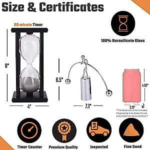 Decorative Sand Timer Clock Hourglass –with Balance Physics Motion Desk Toy Sculpture –(Light Gray) 60 Minute Productivity Hour Glass Sand Clock Timers for Office, Home Kitchen Desk Decor Pomodoro
