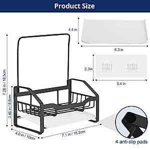 Forprim Kitchen Sink Caddy Sponge Holder,Kitchen Sink Organizer with Auto Drip Tray,Stainless Steel Dish Sponge Holder for Kitchen Sink Countertop with Detachable Dish Towel Bar (Black)